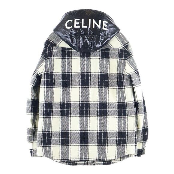 Celine | Jackets & Coats | Celine 2aw Quilted Flannel Shirt Hooded Logo ...